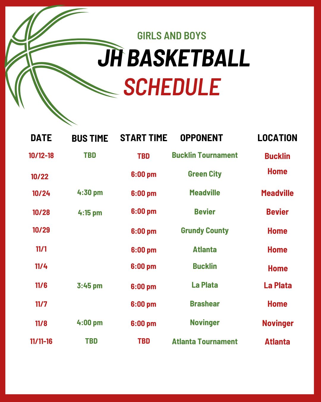 Linn Co R-I - Junior High Basketball Schedule