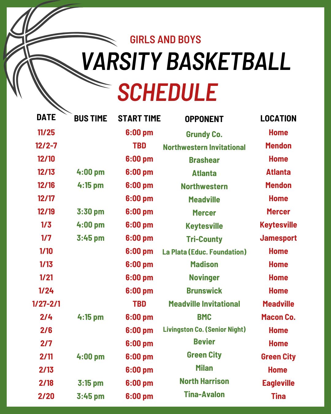 Linn Co R-I - High School Basketball Schedule